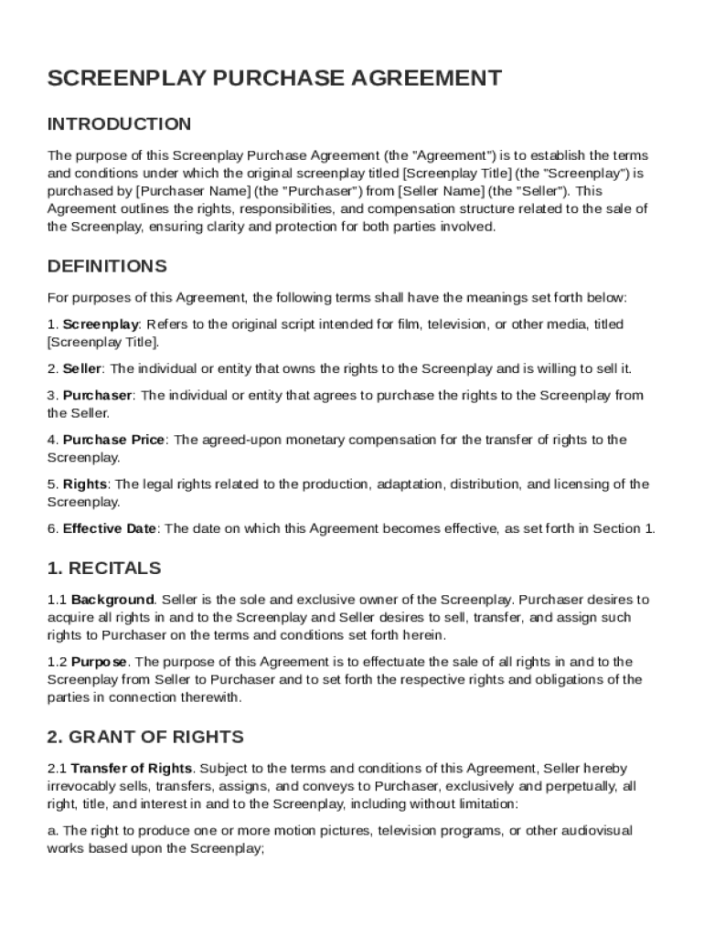 Screenplay Purchase Agreement Template: Fill out & sign online | DocHub