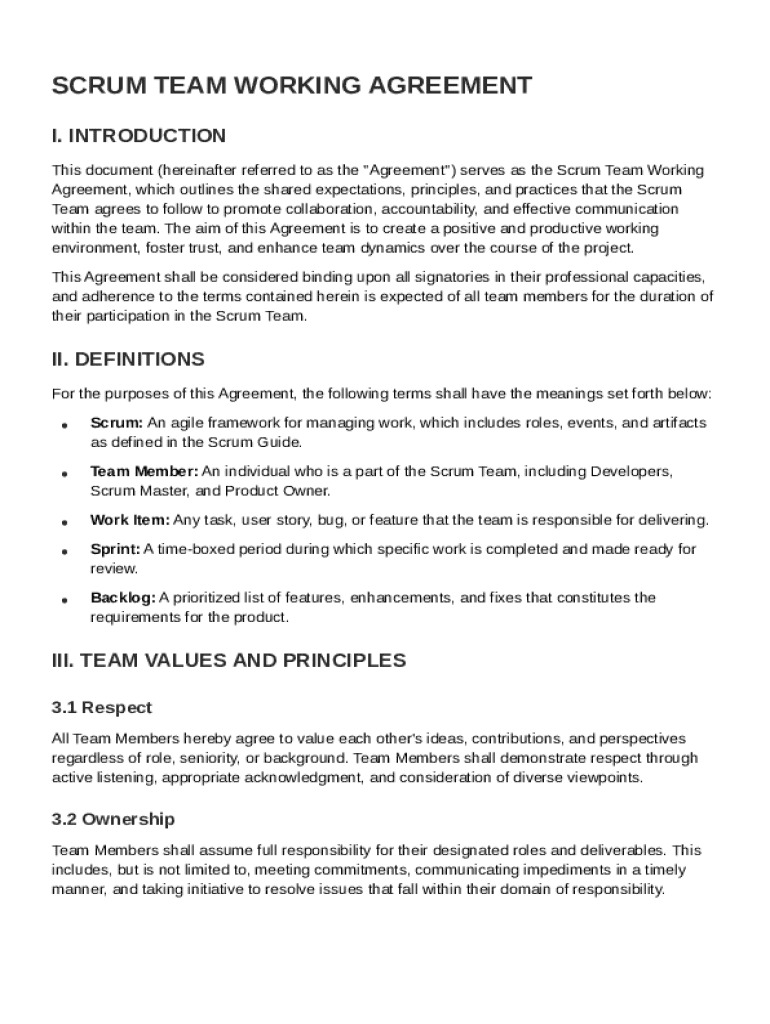 Scrum Team Working Agreement Template: Fill out & sign online | DocHub