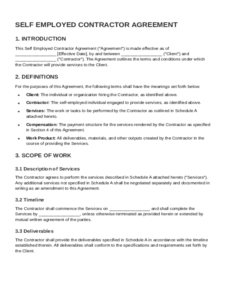 Self Employed Contractor Agreement Template: Fill out & sign online ...
