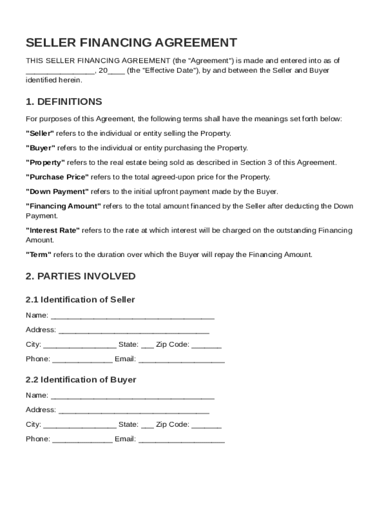 Seller Financing Agreement Template: Fill out & sign online | DocHub