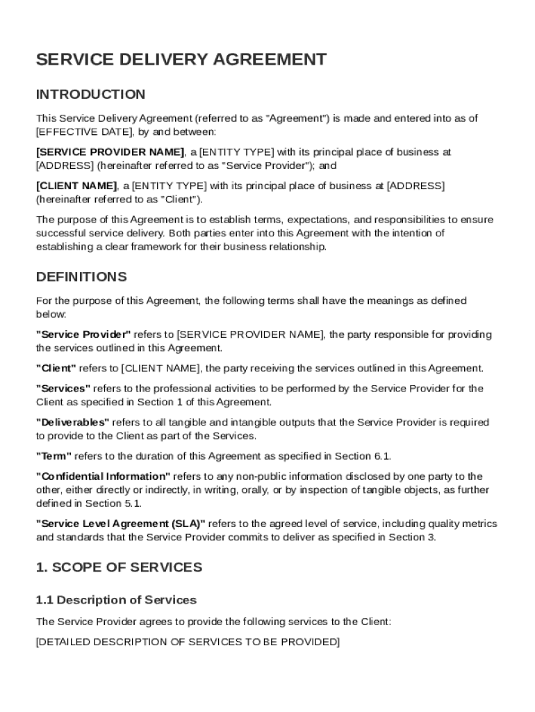 Service Delivery Agreement Template: Fill out & sign online | DocHub
