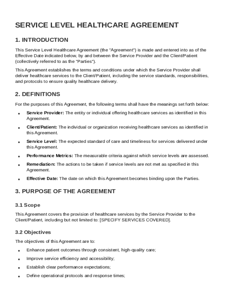 Service Level Healthcare Agreement Template: Fill out & sign online ...