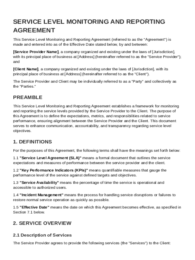 Service Level Monitoring and Reporting Agreement Form - Fill Online ...
