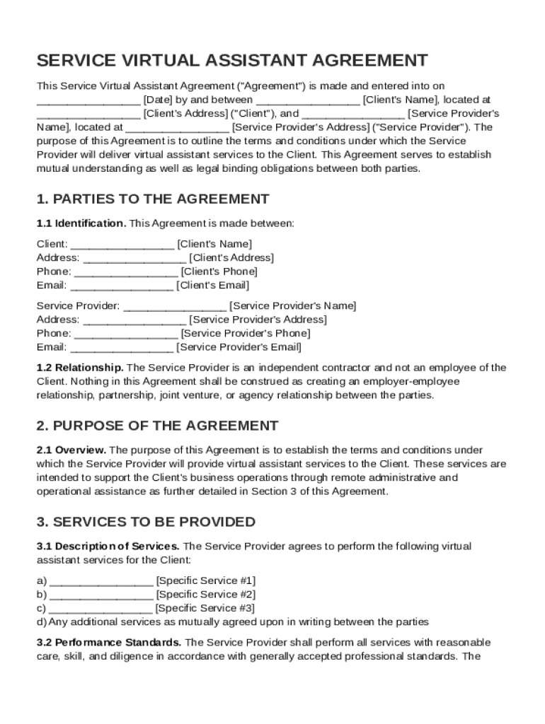 Service Virtual Assistant Agreement Template: Fill out & sign online ...