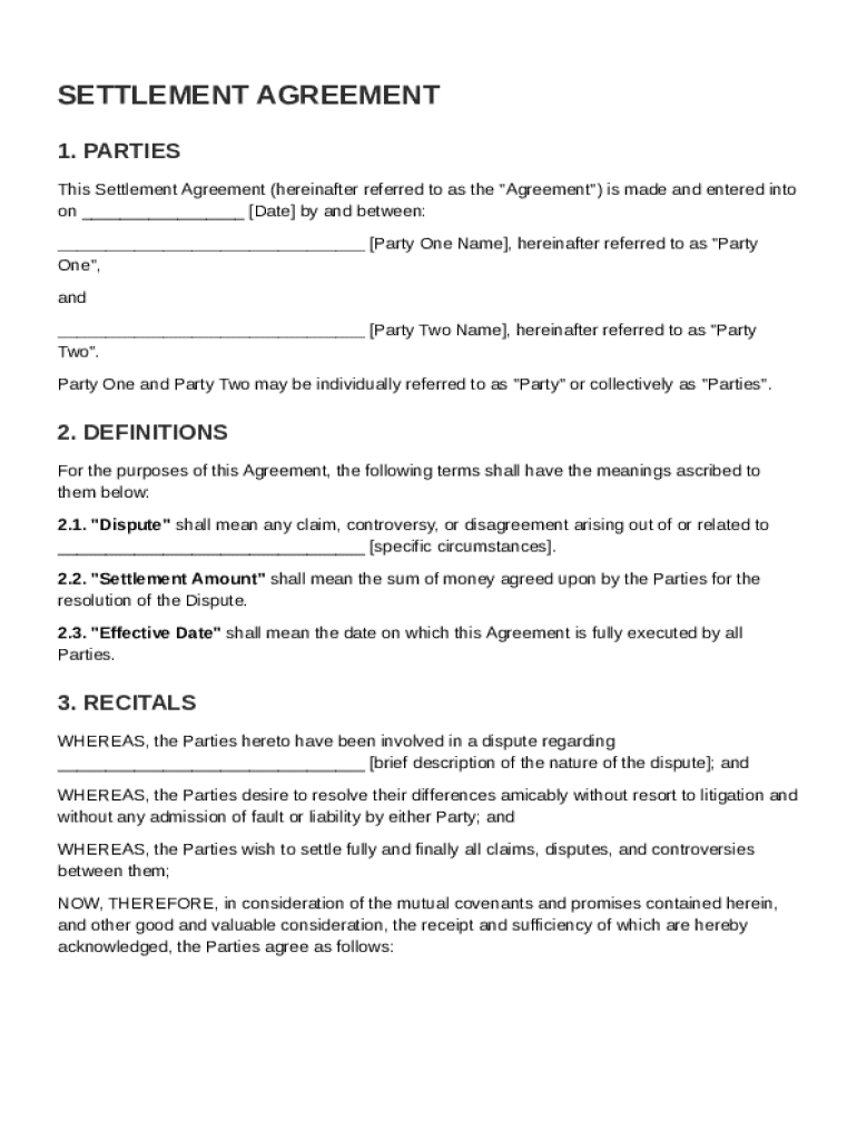 Settlement Between Two Parties Agreement Template: Fill out & sign ...