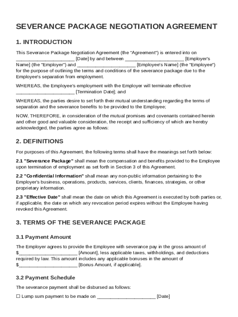 Severance Package Negotiation Agreement Template: Fill out & sign ...