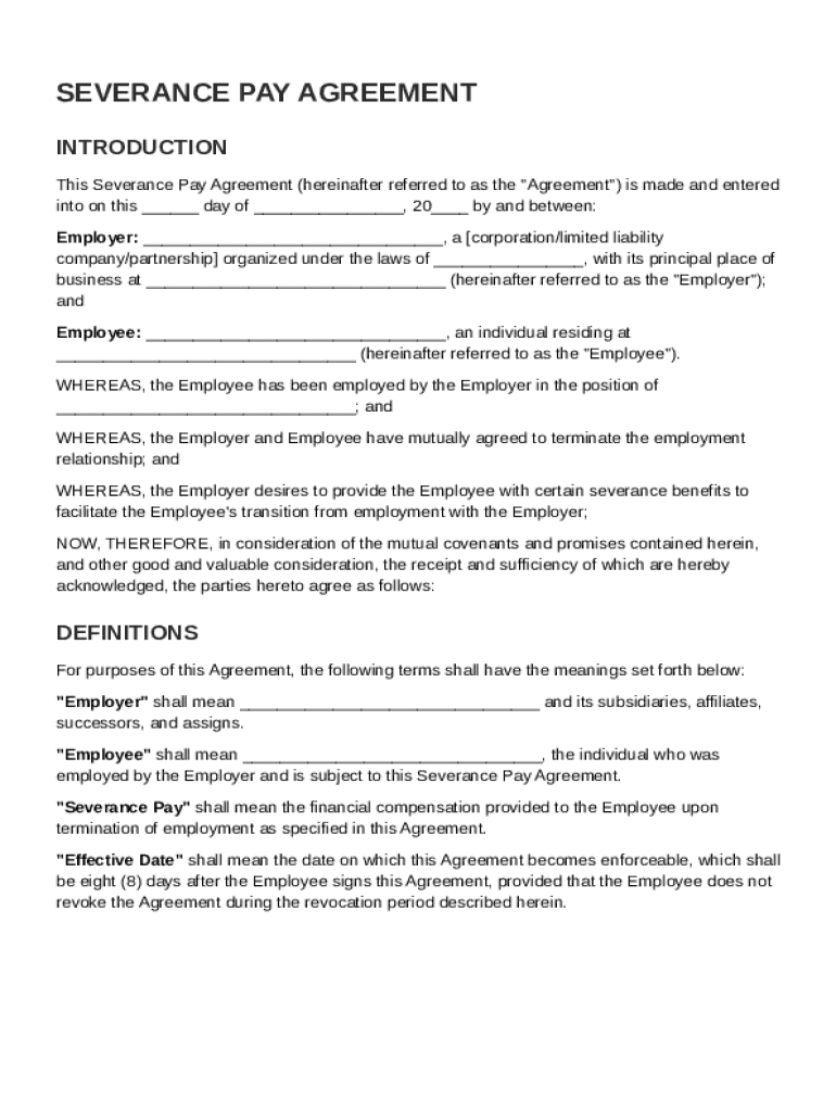 Fillable Online Severance Pay Agreement Template Fax Email Print - pdfFiller