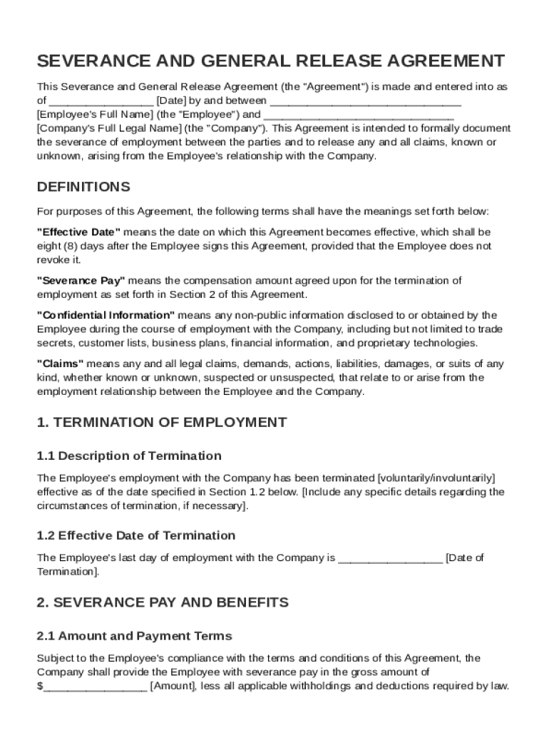 Severance and General Release Agreement Template: Fill out & sign ...