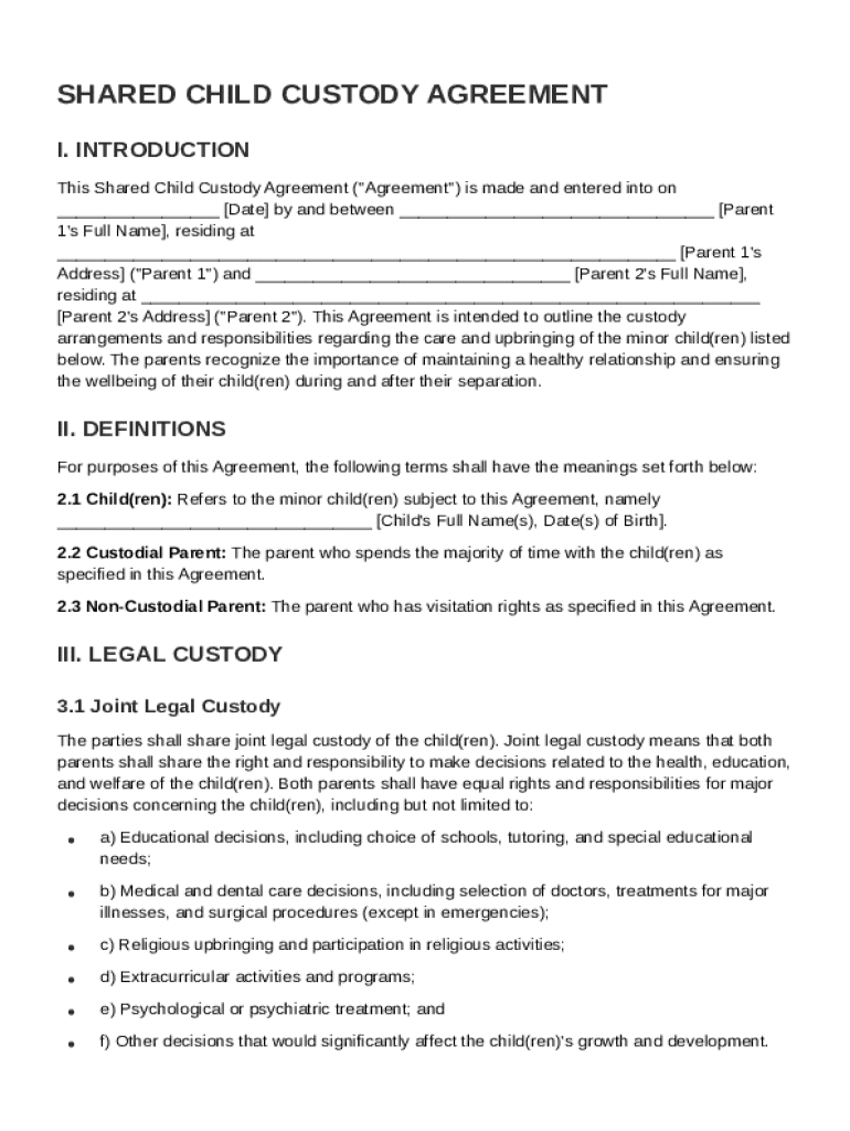 Shared Child Custody Agreement Template: Fill out & sign online | DocHub