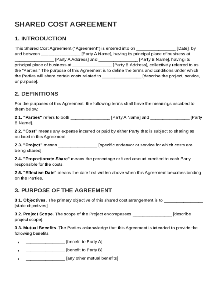 Shared Cost Agreement Template: Fill out & sign online | DocHub