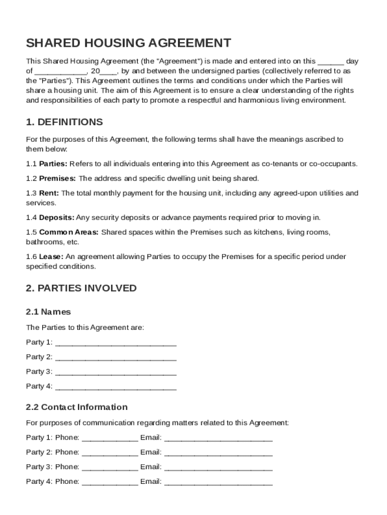 Shared Housing Agreement Template: Fill out & sign online | DocHub