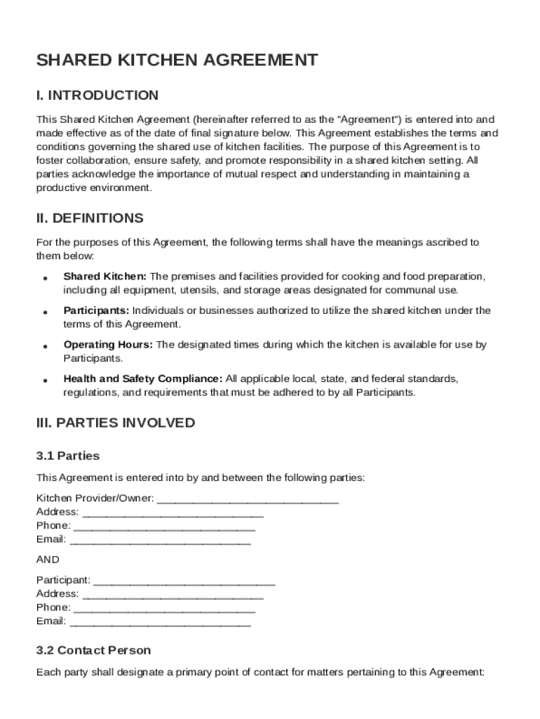 Shared Kitchen Agreement Template: Fill out & sign online | DocHub