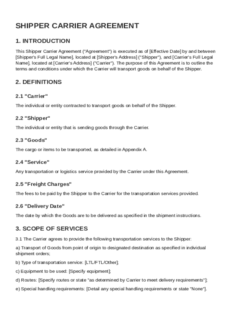 Shipper Carrier Agreement Template: Fill out & sign online | DocHub