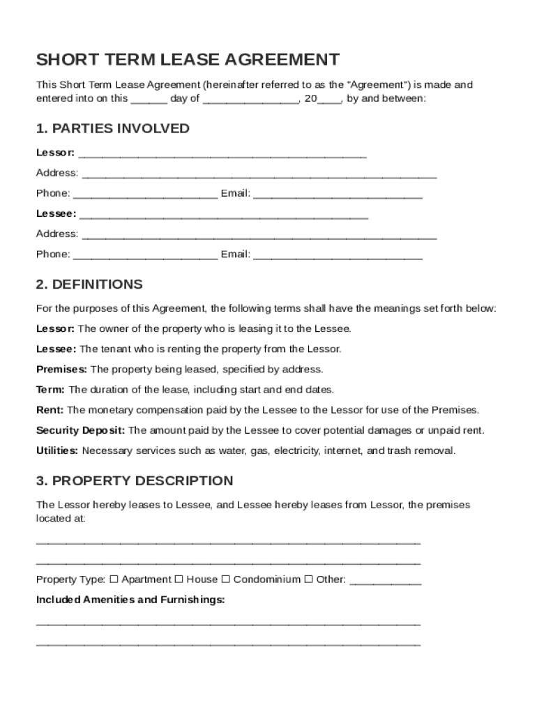 Short Term Lease Agreement Template: Fill out & sign online | DocHub