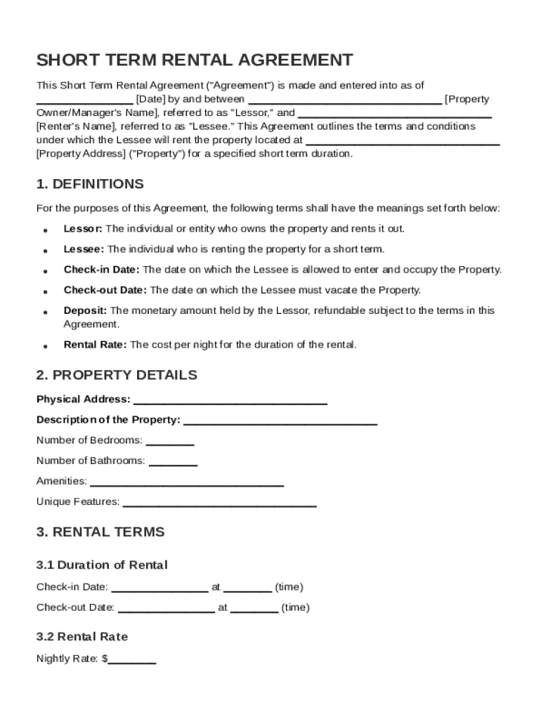 Short Term Rental Agreement Template: Fill out & sign online | DocHub