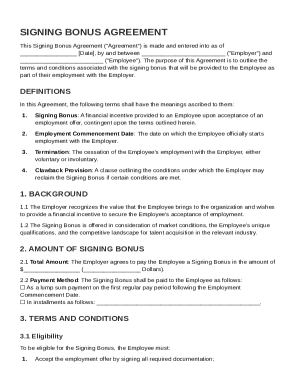 Signing Bonus Agreement Template Form - Fill Online, Printable ...