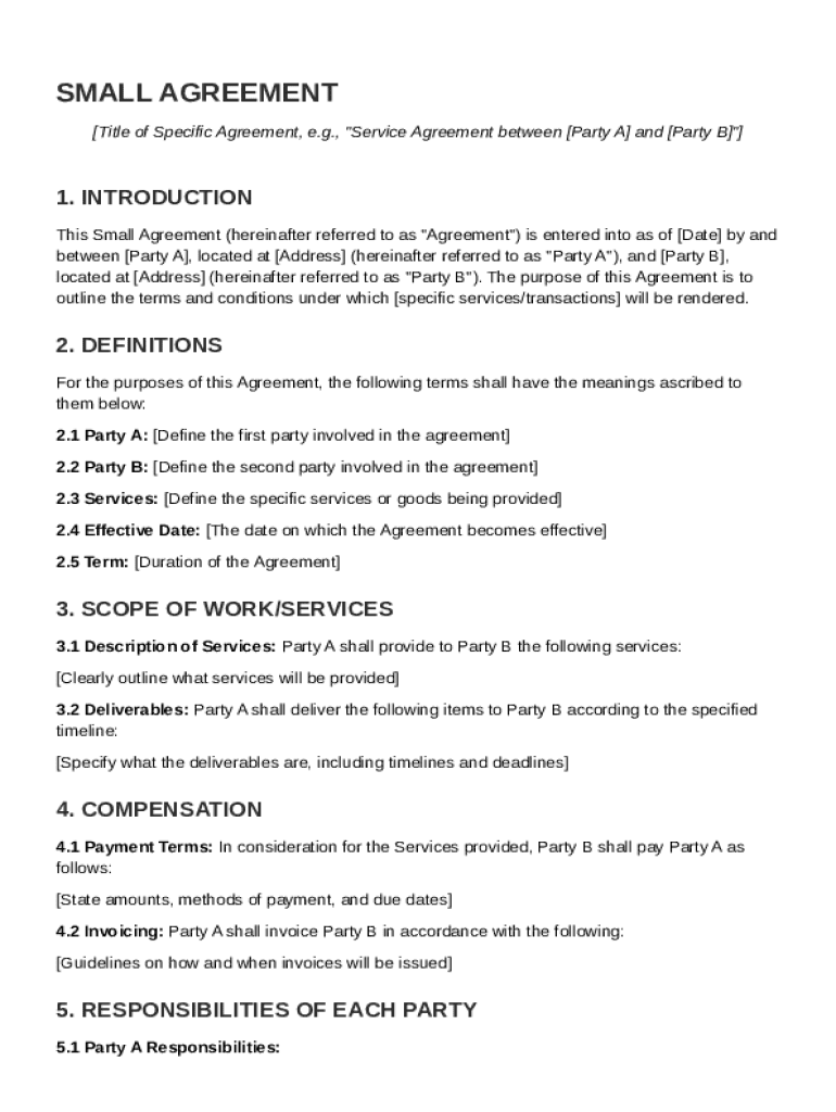 Small Agreement Template: Fill out & sign online | DocHub