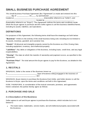 Small Business Purchase Agreement Template - Fill and Sign Printable ...