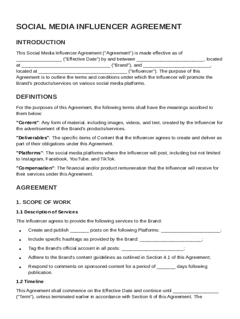 Social Media Influencer Agreement Template: Fill out & sign online | DocHub