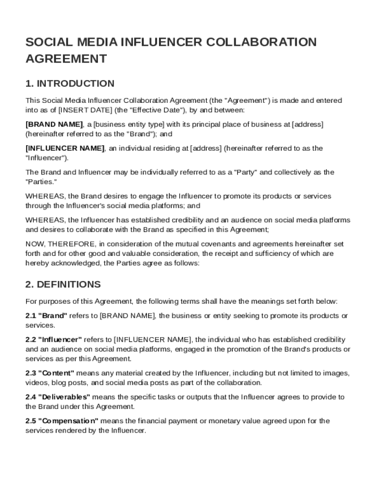 Social Media Influencer Collaboration Influencer Agreement Template ...
