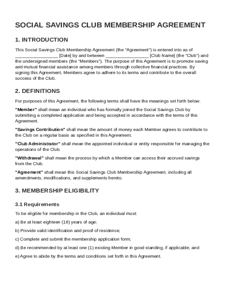Social Savings Club Membership Agreement Template: Fill out & sign ...