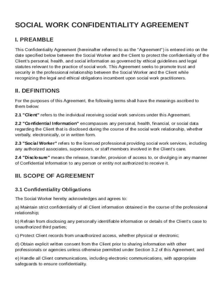 Social Work Confidentiality Agreement Template: Fill out & sign online ...