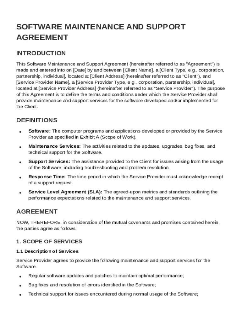 Software Maintenance and Support Agreement Template: Fill out & sign ...