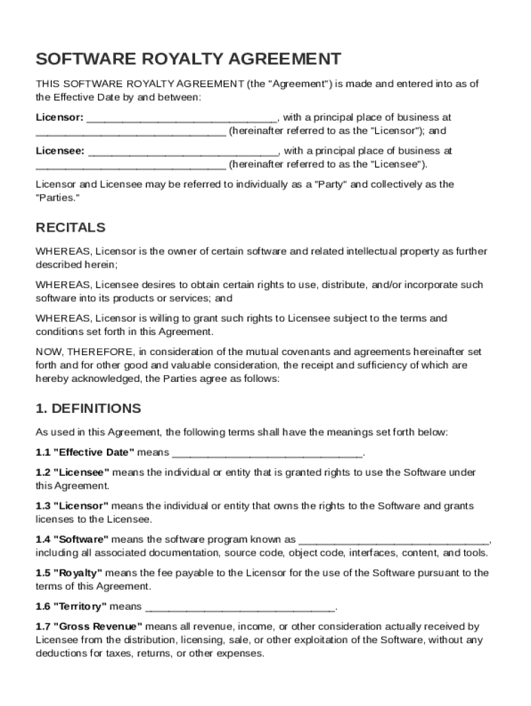 Software Royalty Agreement Template: Fill out & sign online | DocHub