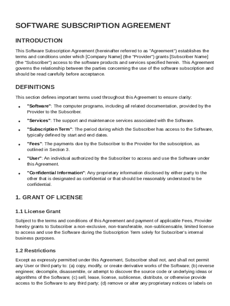 Software Subscription Agreement Template: Fill out & sign online | DocHub