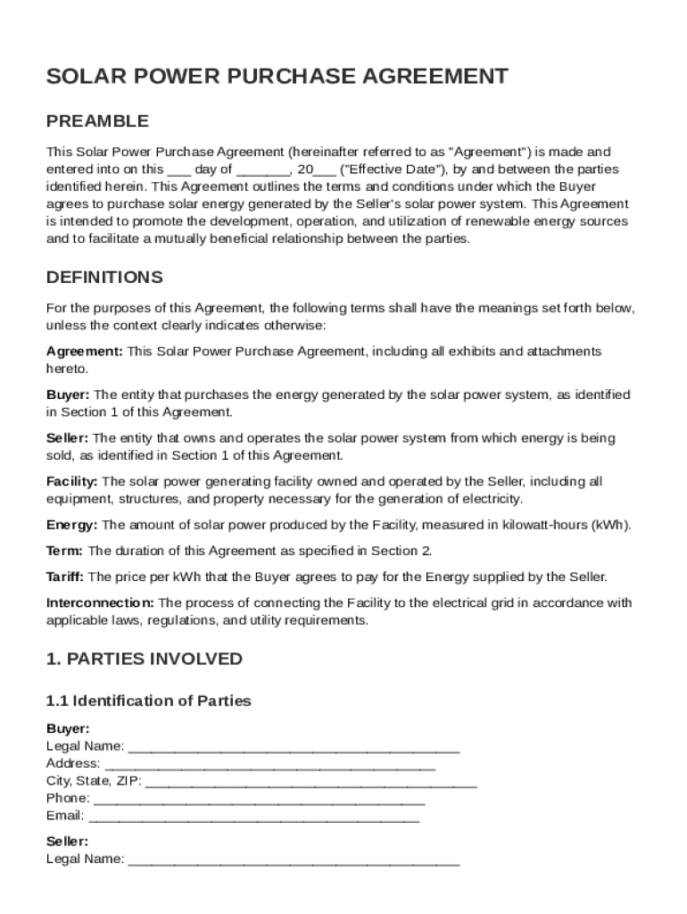 Solar Power Purchase Agreement Template: Fill out & sign online | DocHub