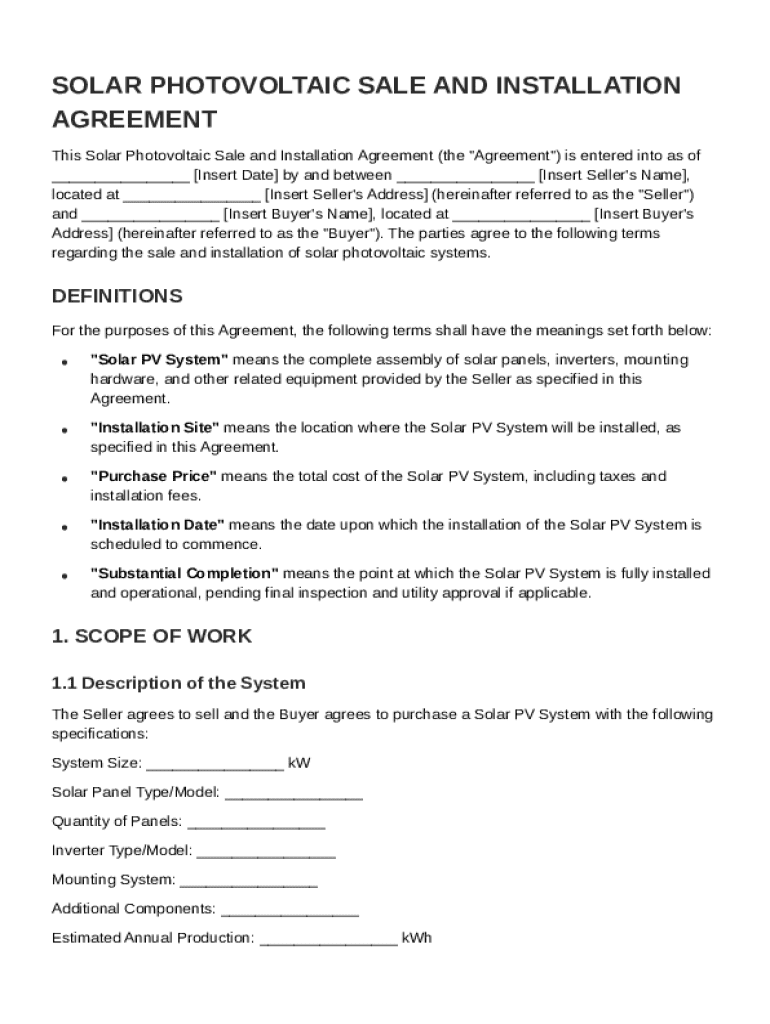 Solar Pv Sale and Installation Agreement Template: Fill out & sign ...