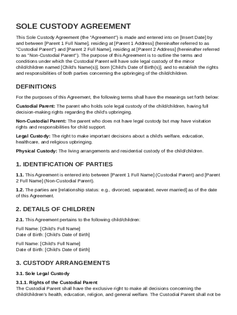 Sole Custody Agreement Template: Fill out & sign online | DocHub