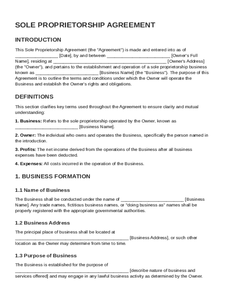Sole Proprietorship Agreement Template: Fill out & sign online | DocHub