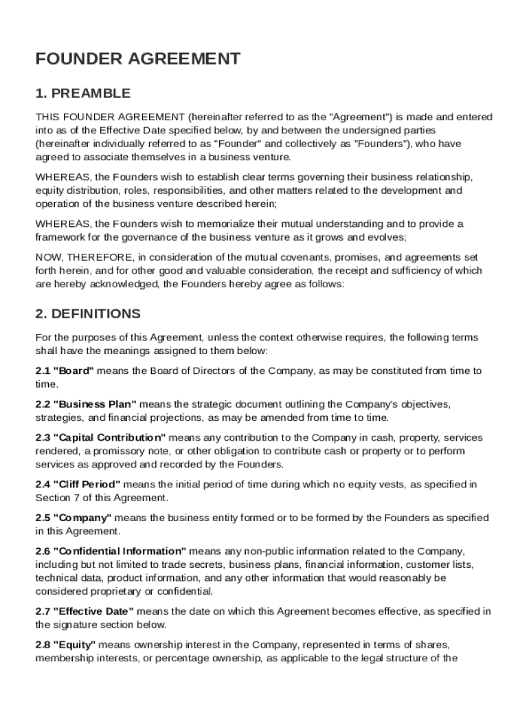 Sources for Your Founder Agreement Template Form - Fill Online ...
