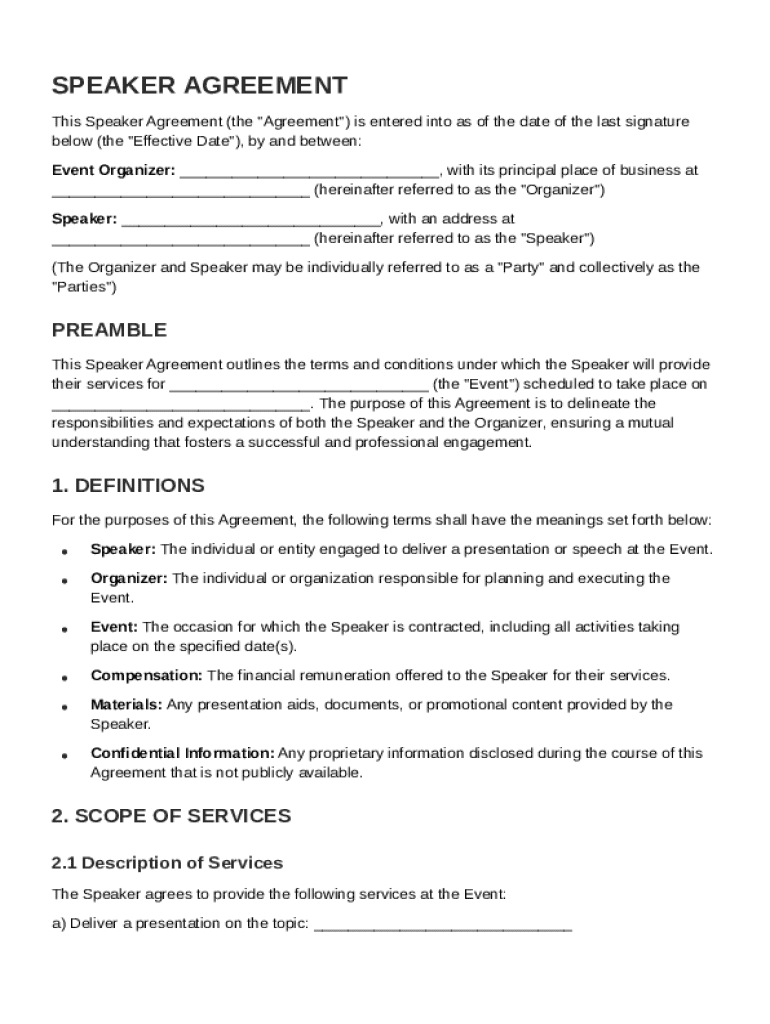 Speaker Agreement Template: Fill out & sign online | DocHub