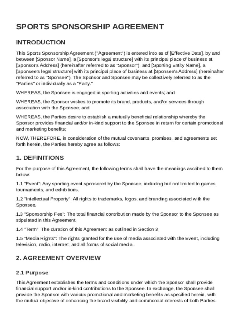 Sports Sponsorship Agreement Template: Fill out & sign online | DocHub