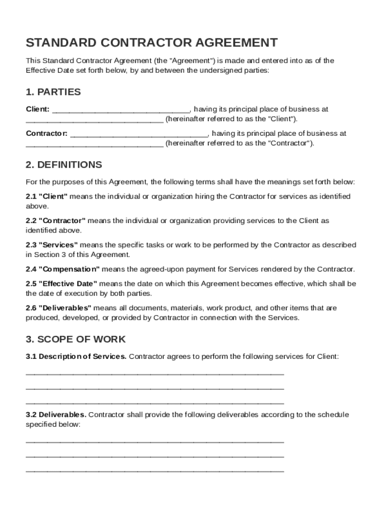 Standard Contractor Agreement Template: Fill out & sign online | DocHub
