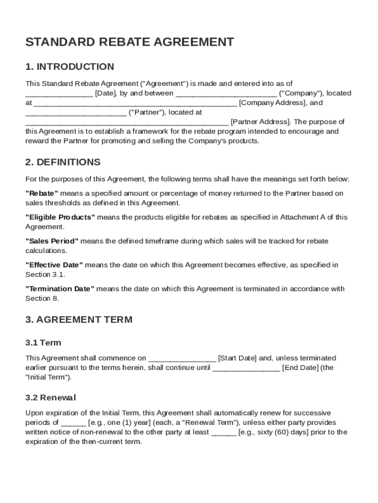 Standard Rebate Agreement Template: Fill out & sign online | DocHub