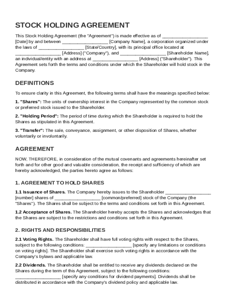 Stock Holding Agreement Template: Fill out & sign online | DocHub