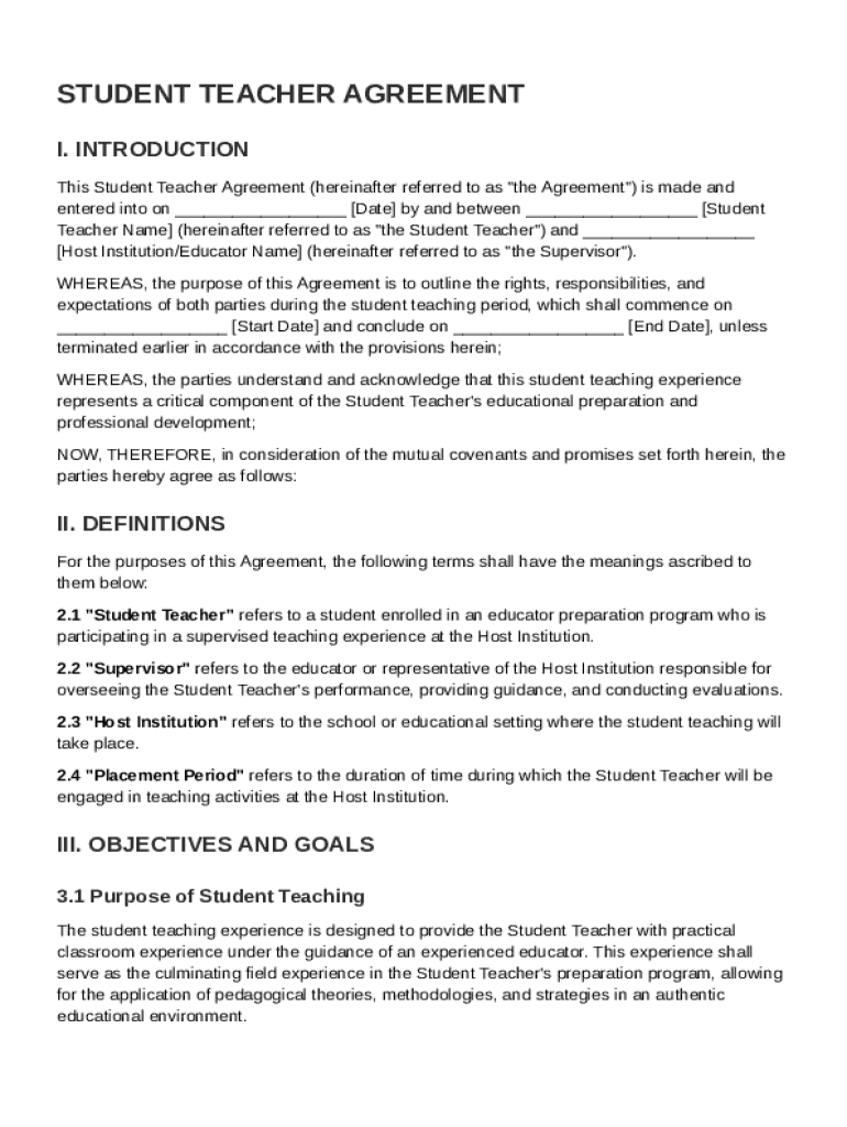 Student Teacher Agreement Template Form - Fill Online, Printable ...