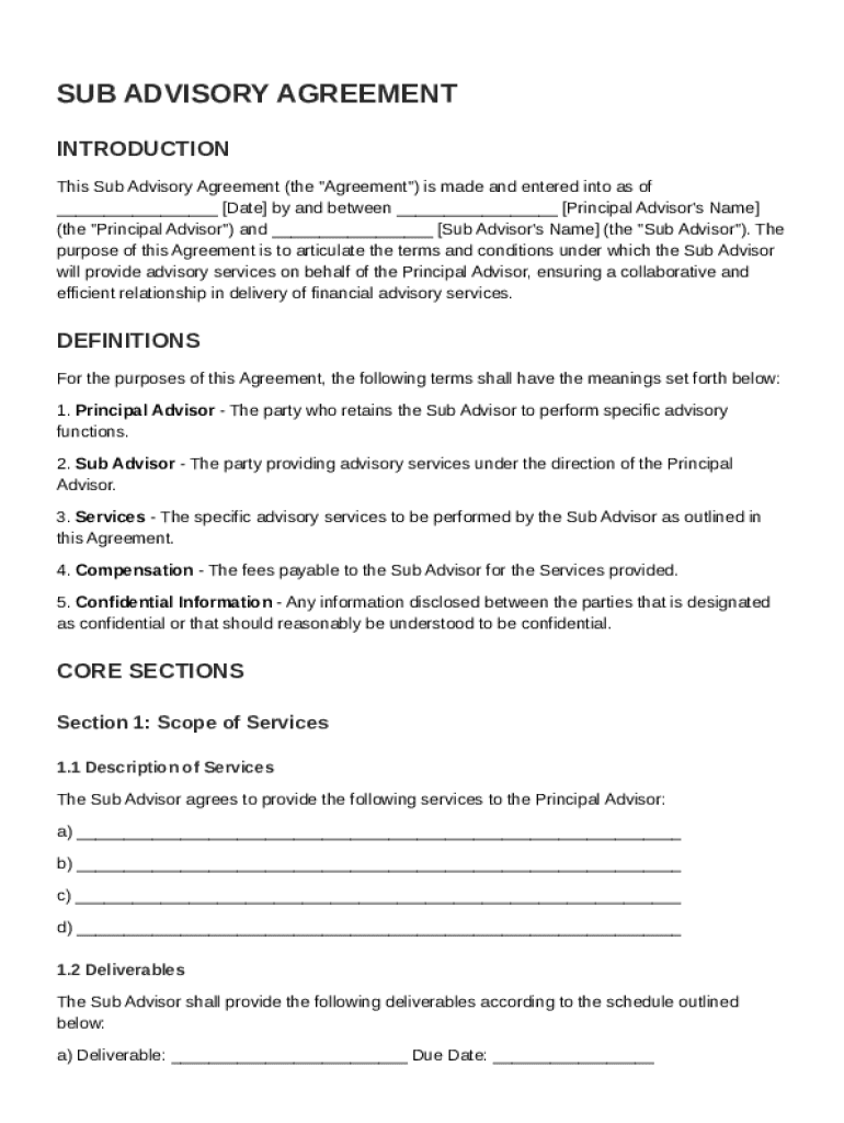 Sub Advisory Agreement Template: Fill out & sign online | DocHub