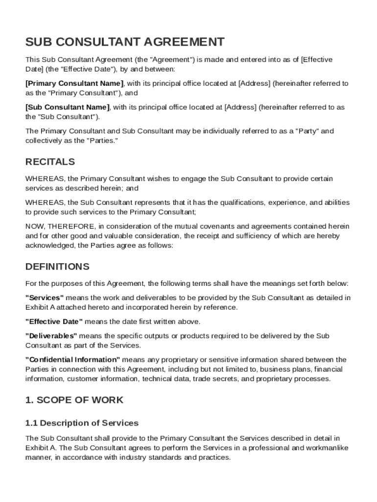 Sub Consultant Agreement Template: Fill out & sign online | DocHub