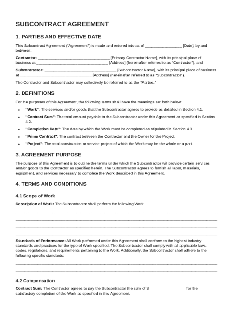 Subcontract Agreement Template: Fill out & sign online | DocHub