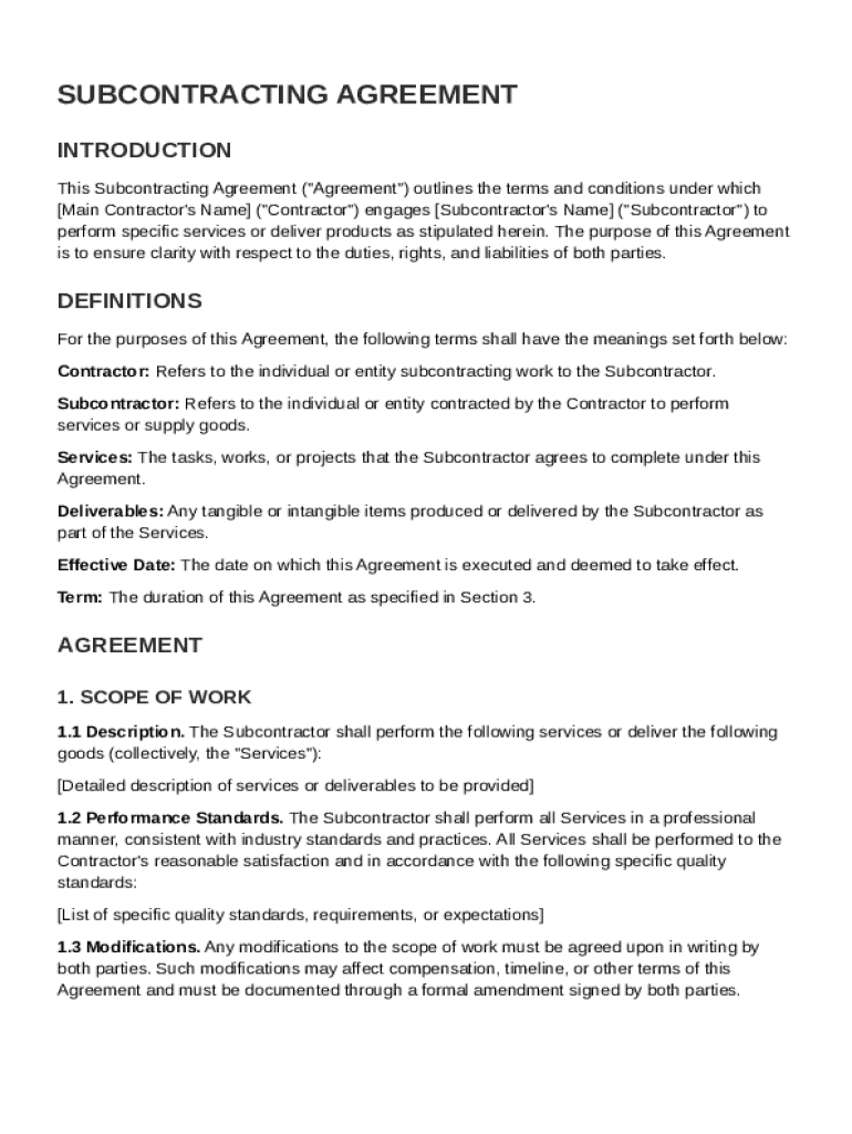 Subcontracting Agreement Template: Fill out & sign online | DocHub