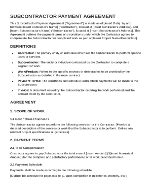 Subcontractor Payment Agreement Template Form - Fill Online, Printable ...