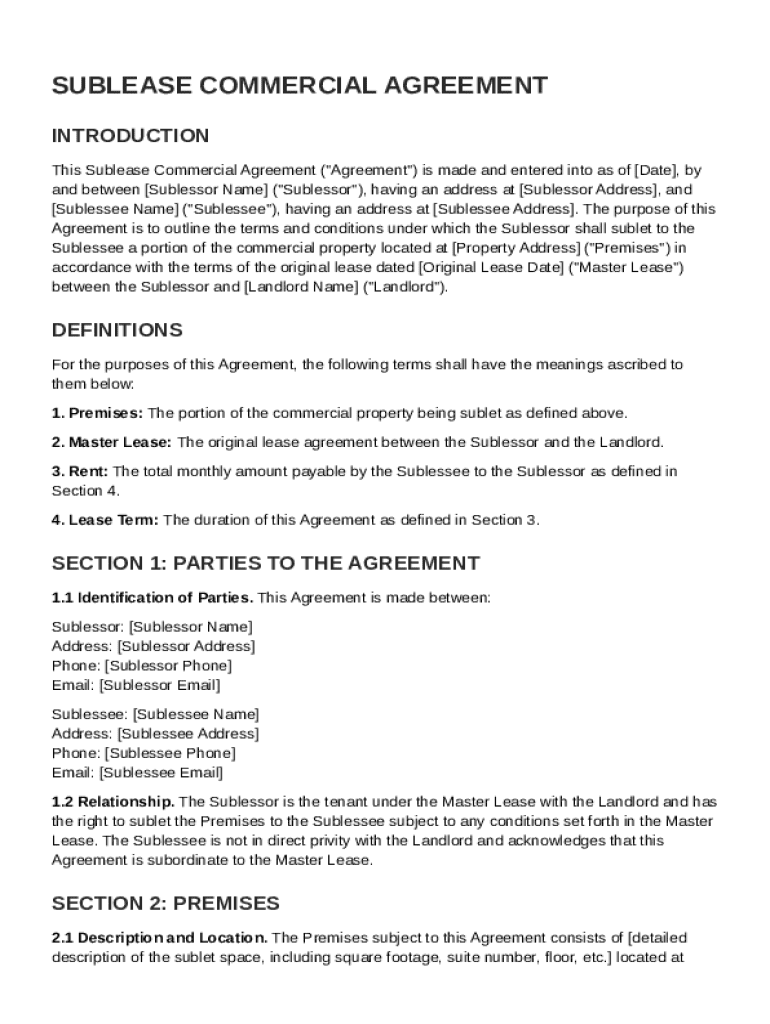 Sublease Commercial Agreement Template Form - Fill Online, Printable ...