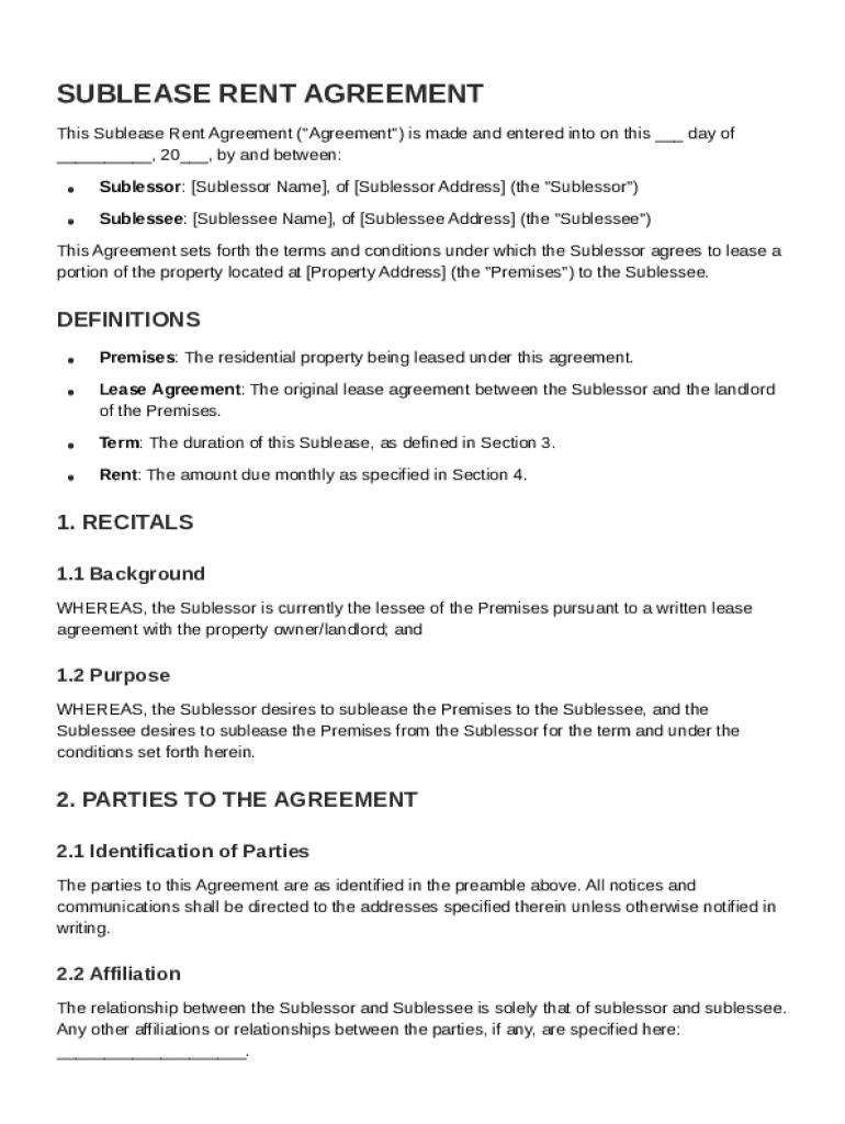 Sublease Rent Agreement Template: Fill out & sign online | DocHub