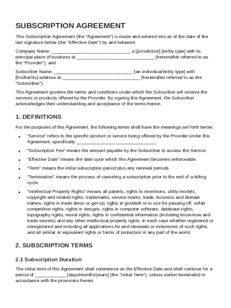 Subscription Us Agreement Template: Fill out & sign online | DocHub