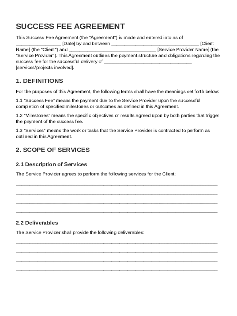 Success Fee Agreement Template Form - Fill Online, Printable, Fillable ...