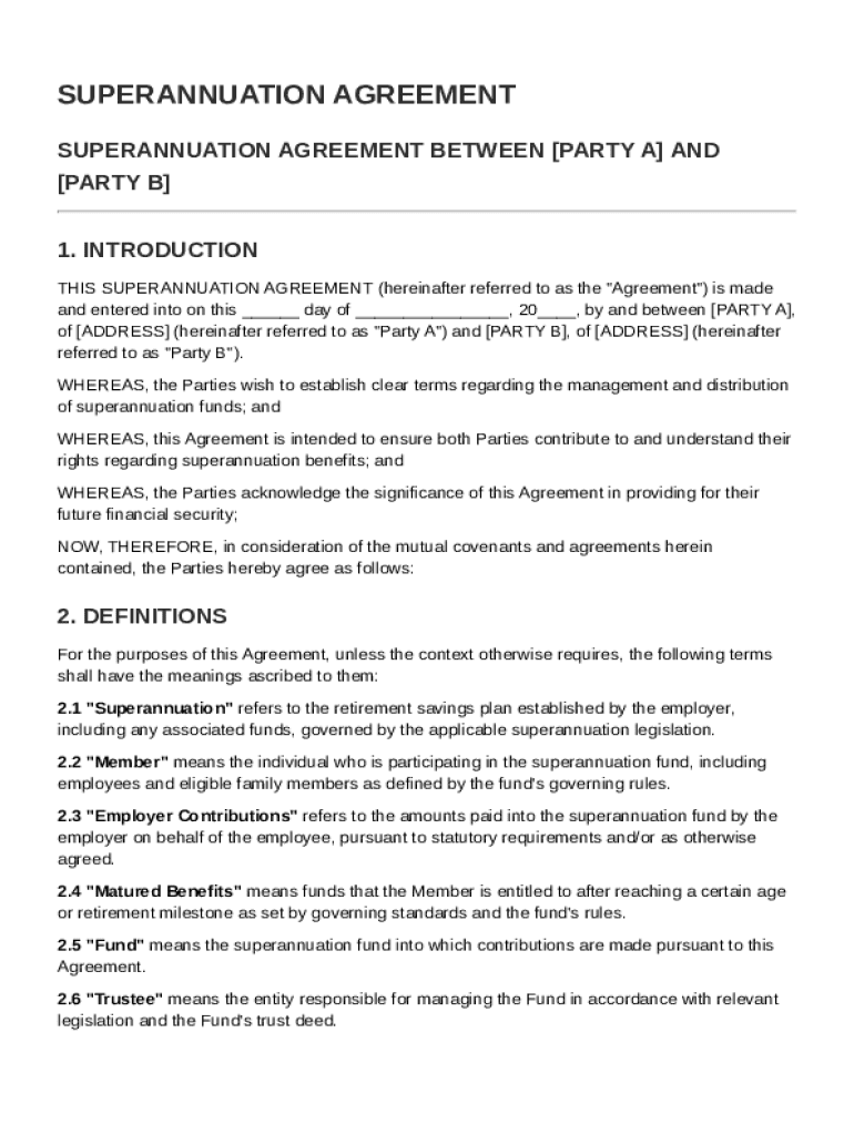 Superannuation Agreement Template Form - Fill Online, Printable ...